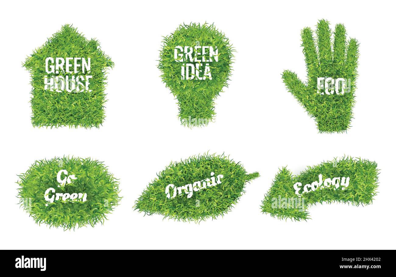 Go green realistic ecological grass covered sustainable house leaf ...