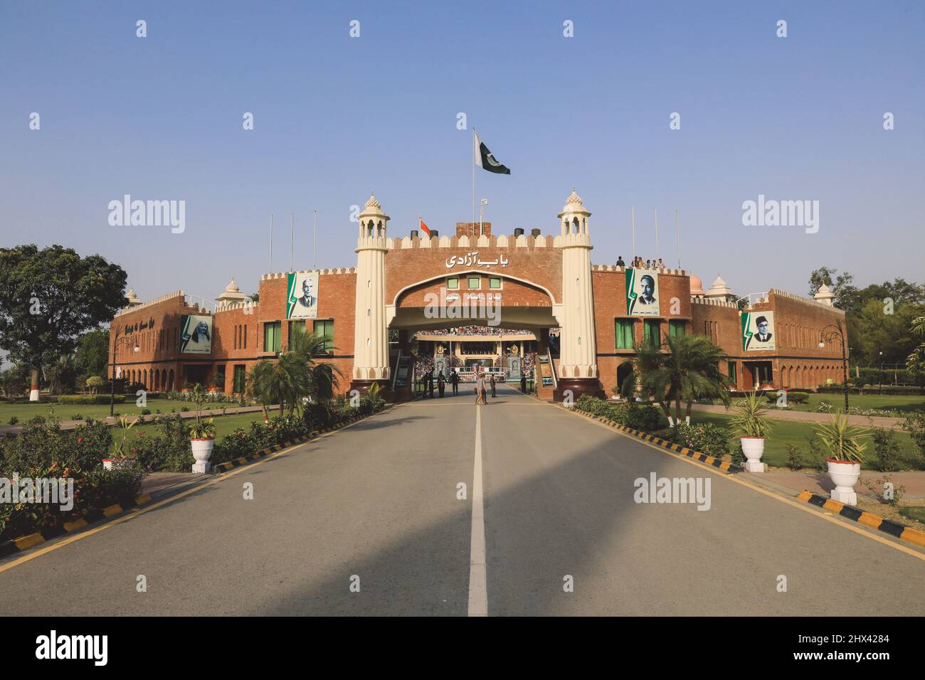 View to the Main Gates of Attari-Wagah border with the flags of India ...