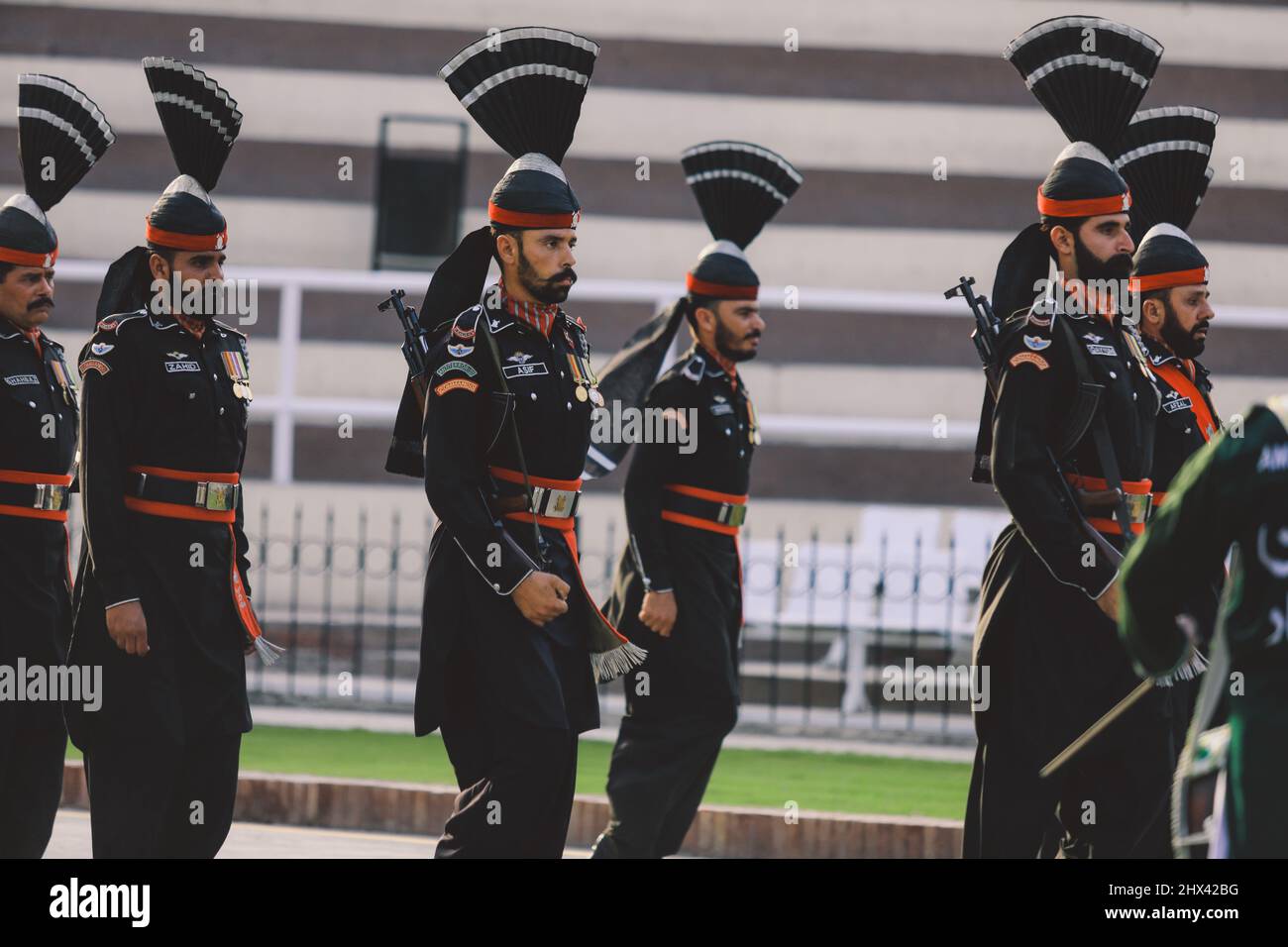 Pakistan Soldiers in Bright Military Uniform on the Wagah Attari Border ...