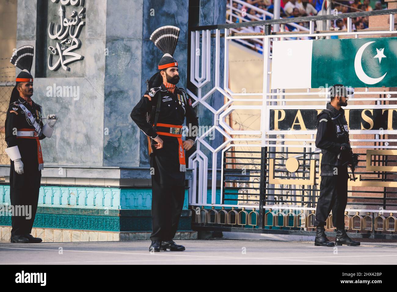 Pakistan Soldiers in Bright Military Uniform on the Wagah Attari Border ...