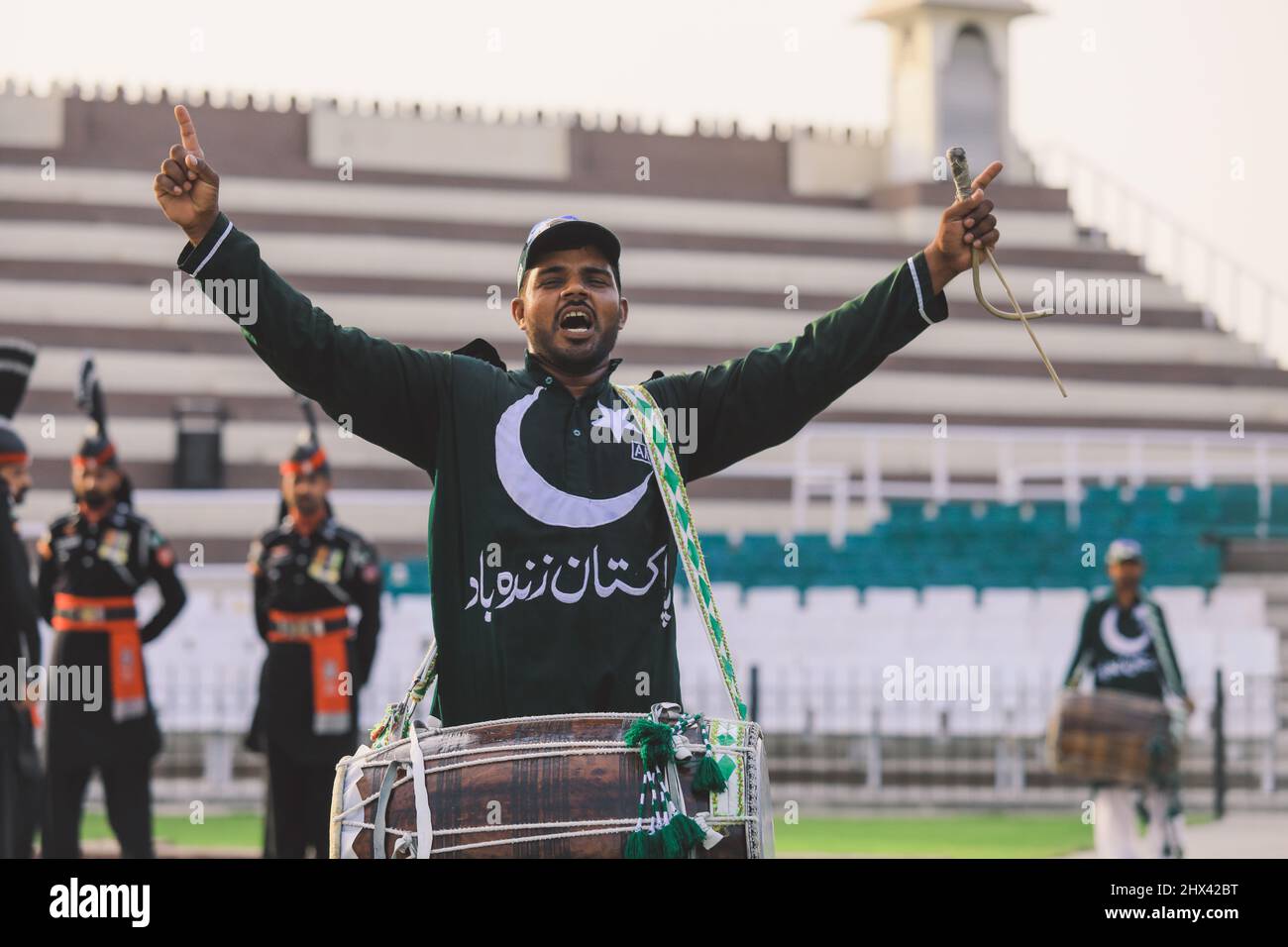 Pakistan Soldiers in Bright Military Uniform on the Wagah Attari Border ...