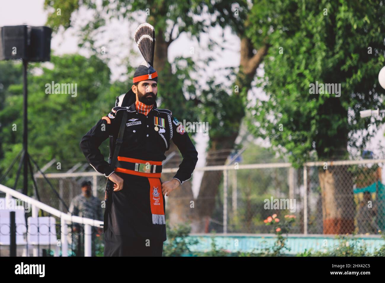 Pakistan Soldiers in Bright Military Uniform on the Wagah Attari Border ...