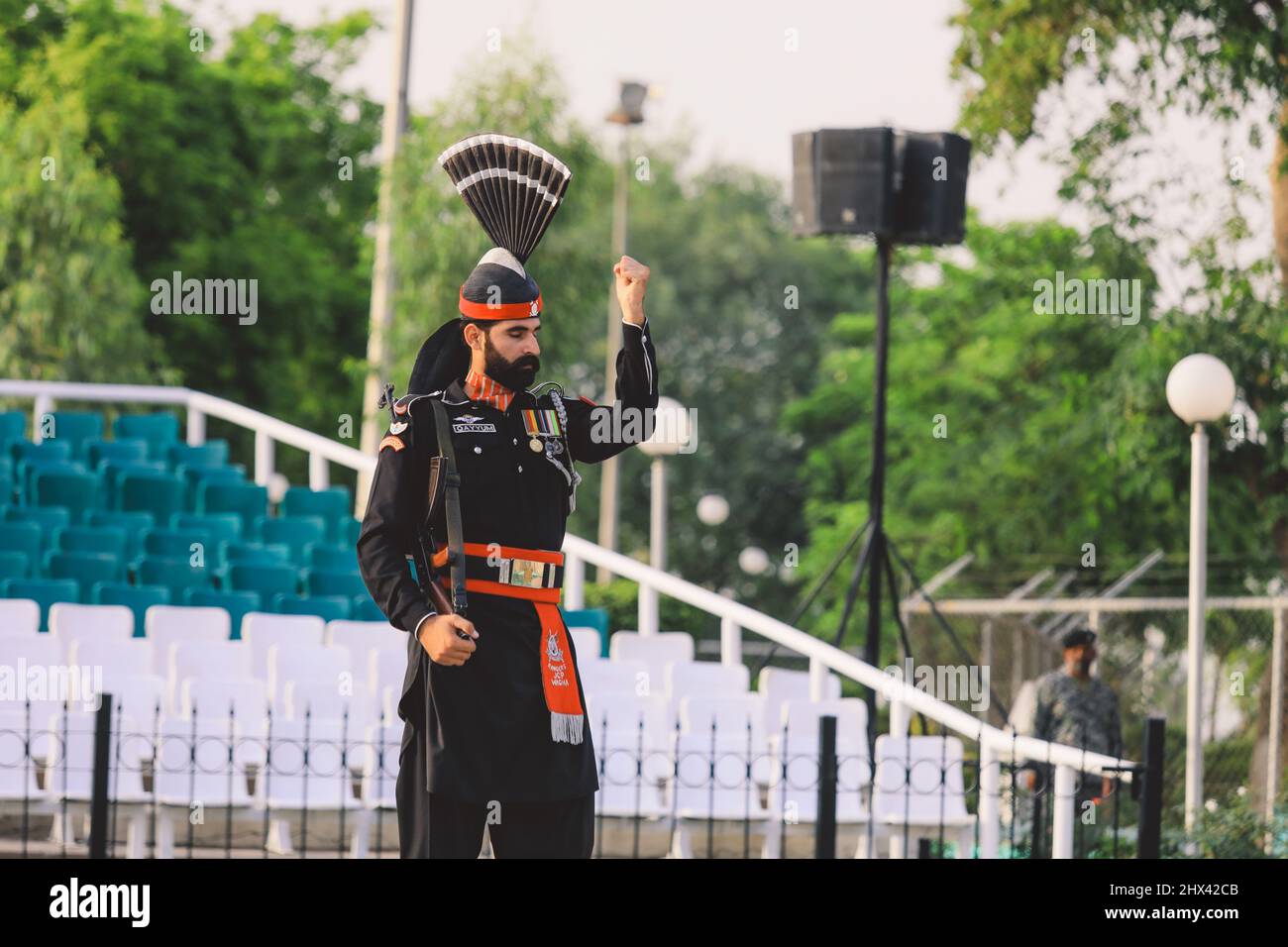 Pakistan Soldiers in Bright Military Uniform on the Wagah Attari Border ...