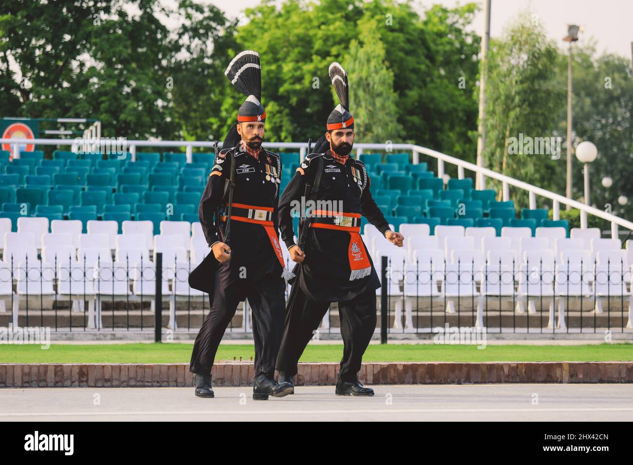 Pakistan Soldiers in Bright Military Uniform on the Wagah Attari Border ...