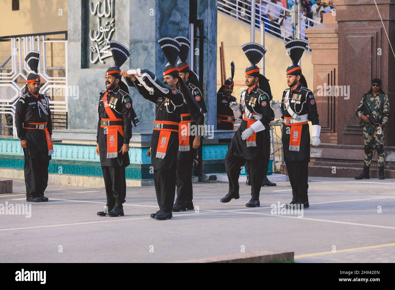Pakistan Soldiers in Bright Military Uniform on the Wagah Attari Border ...
