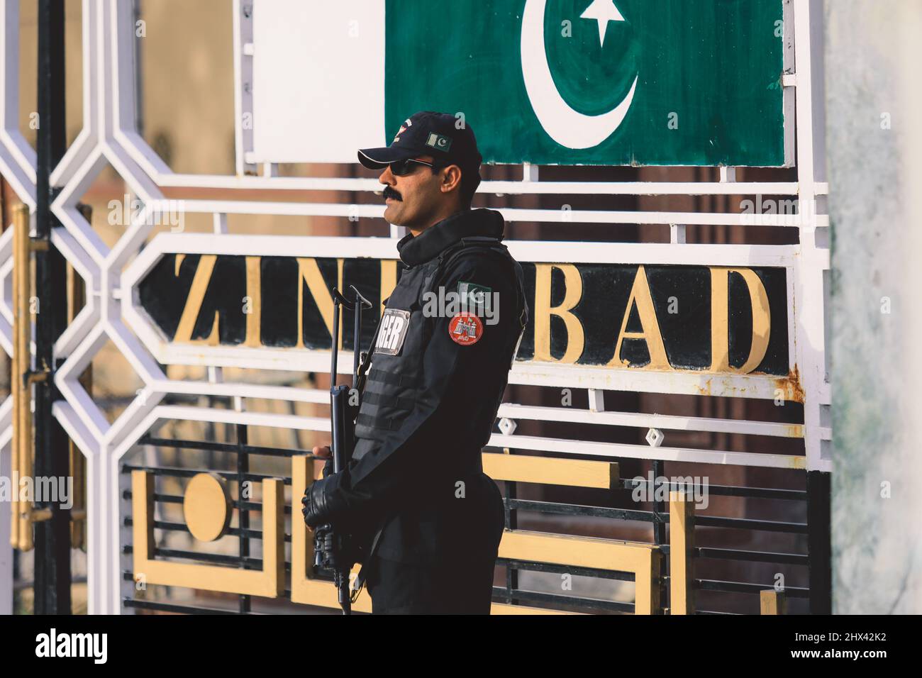 Pakistan Soldier in Sunglasses with the Gun near the Main Gates on the ...