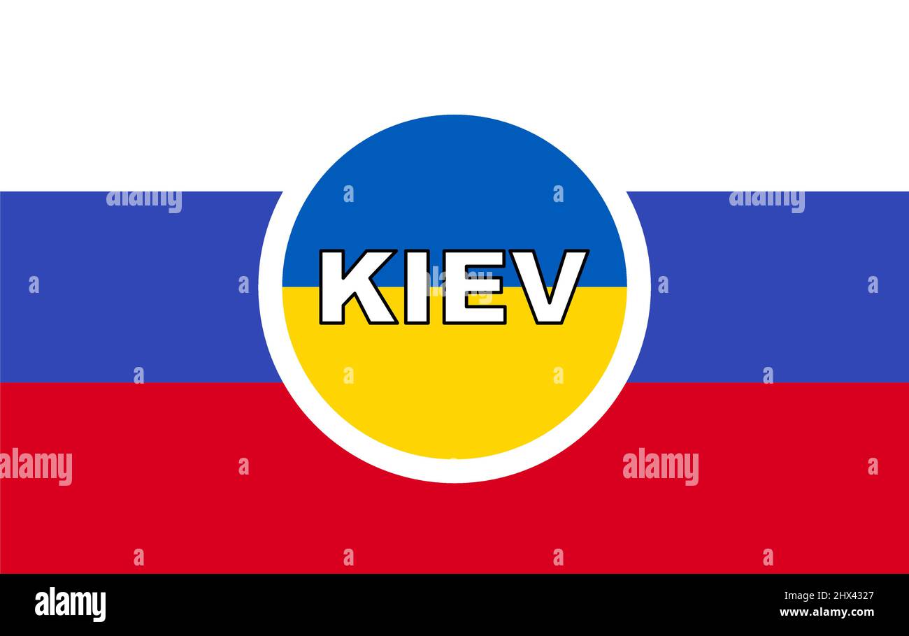 Ukraine kiev city, russian army attack sign, protest button background ...