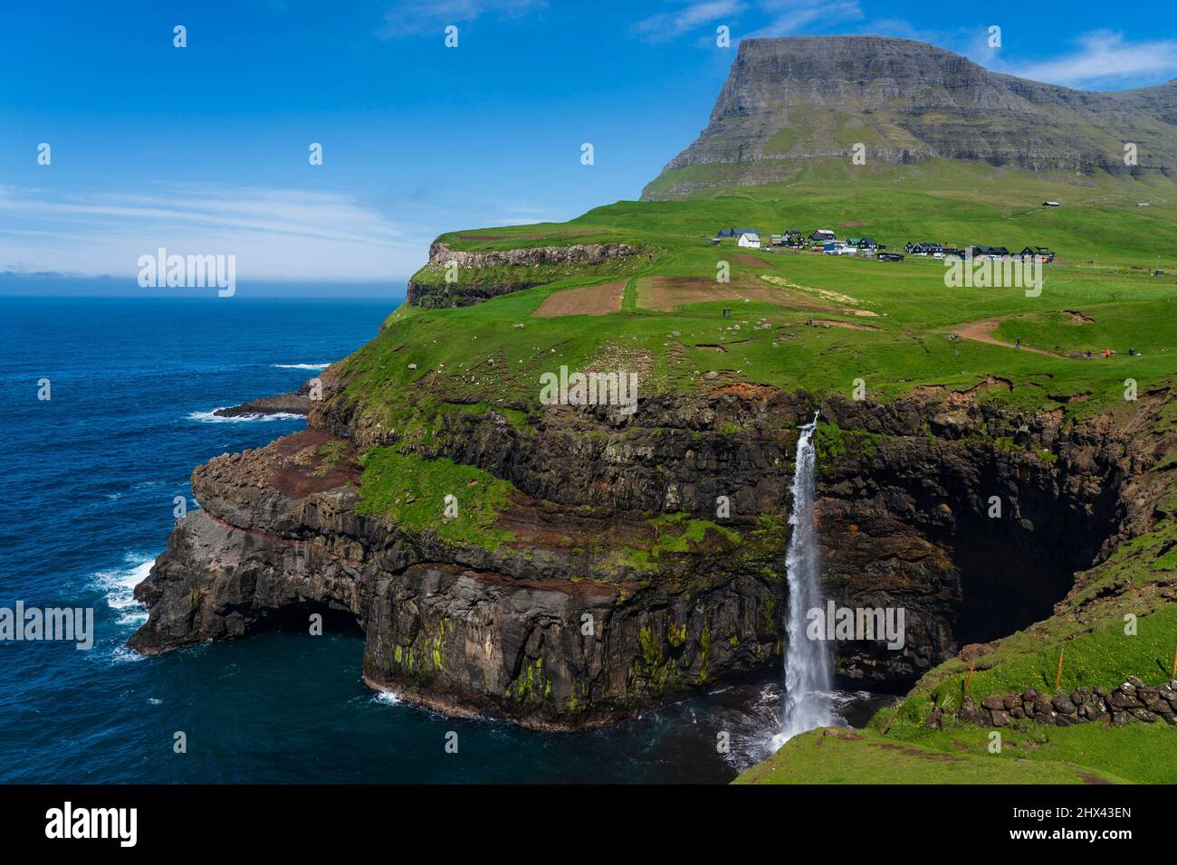 Mulafossur waterfall, Gasaldur, Vagar Island, Faroe Islands, Denmark ...