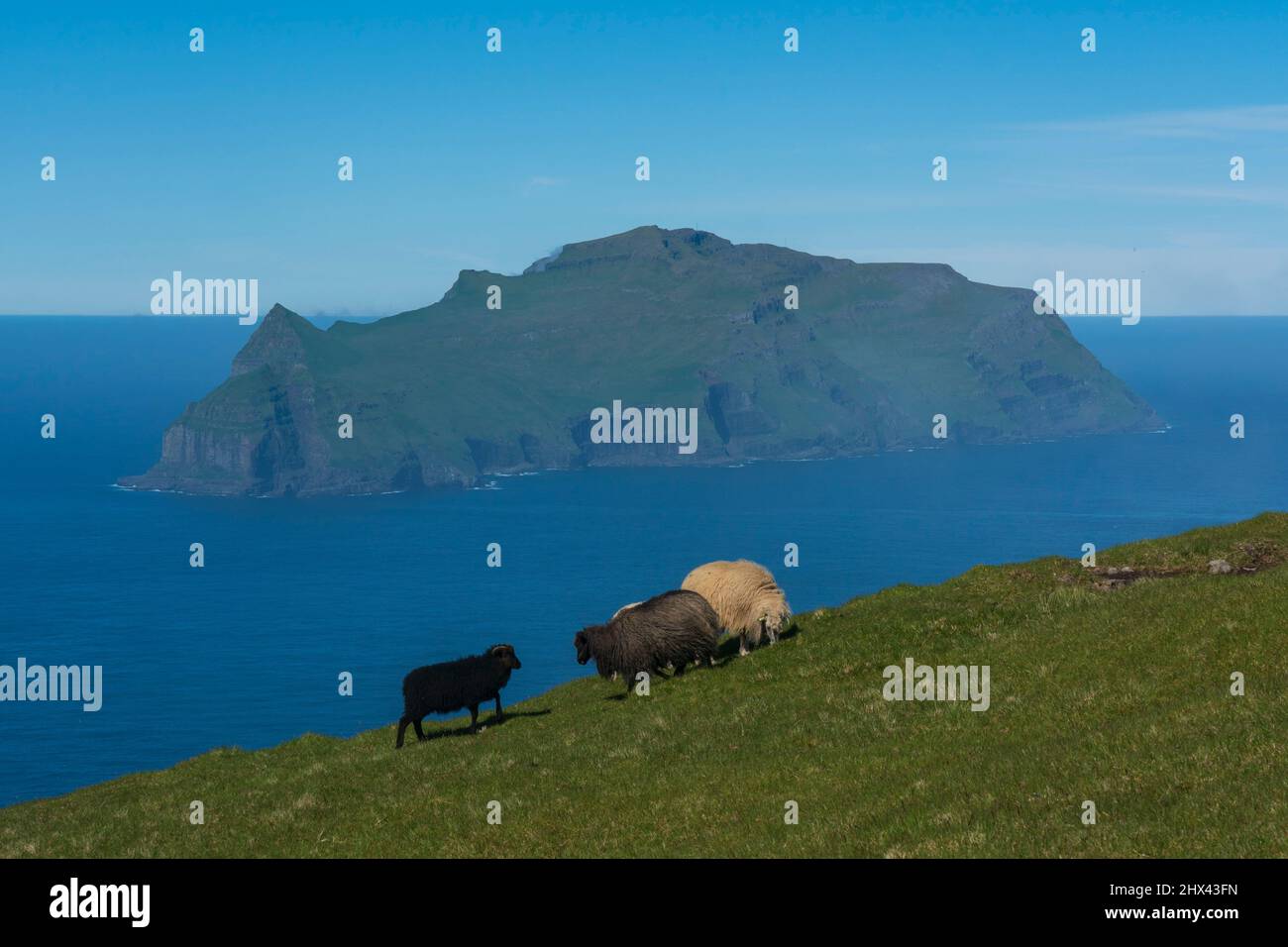 Mykines Island from Vagar Island, Faroe Islands, Denmark Stock Photo ...