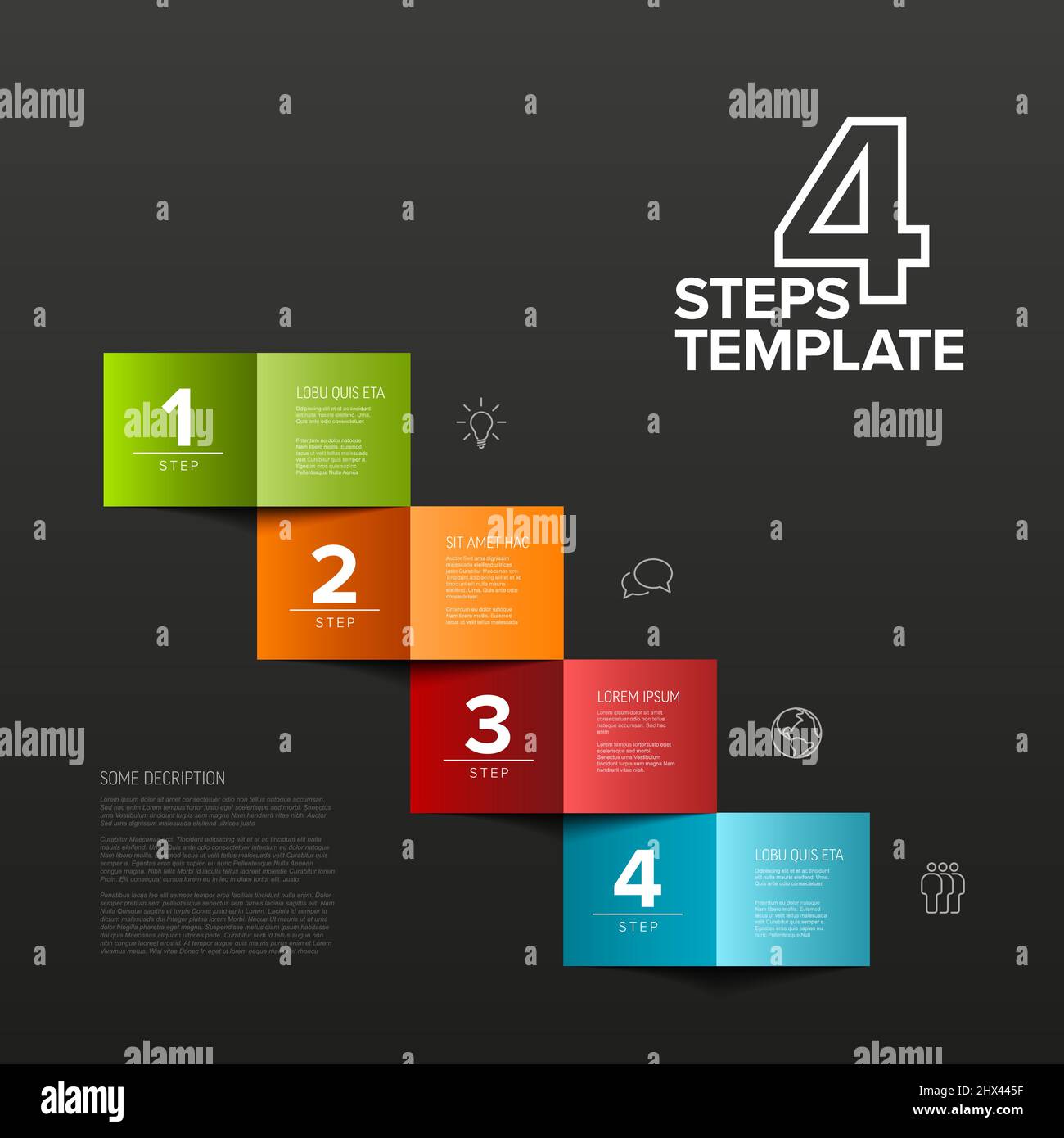 Vector four simple colorful folded paper steps progress template with ...