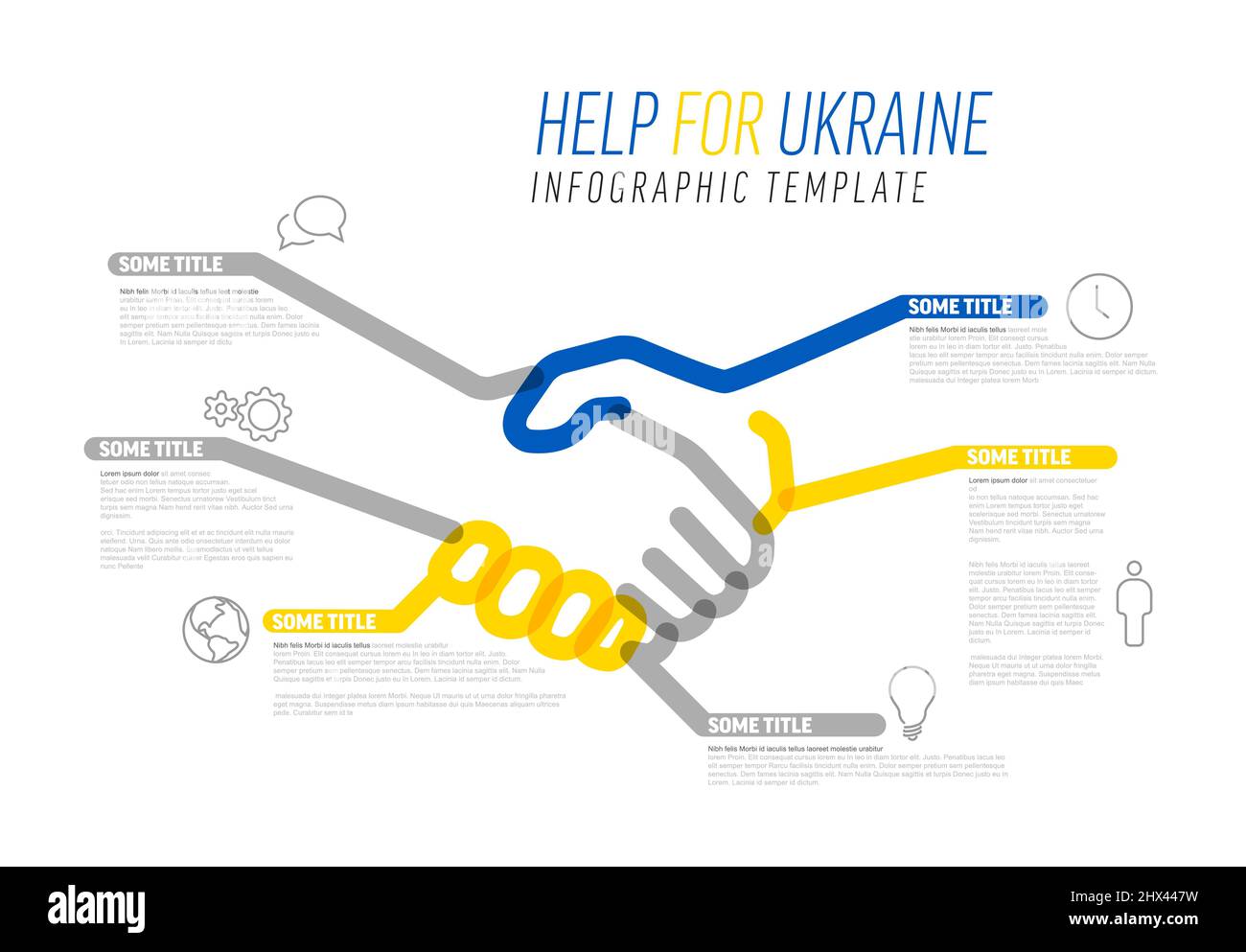 Ukraine help cooperation conceptual infographic template with hands ...