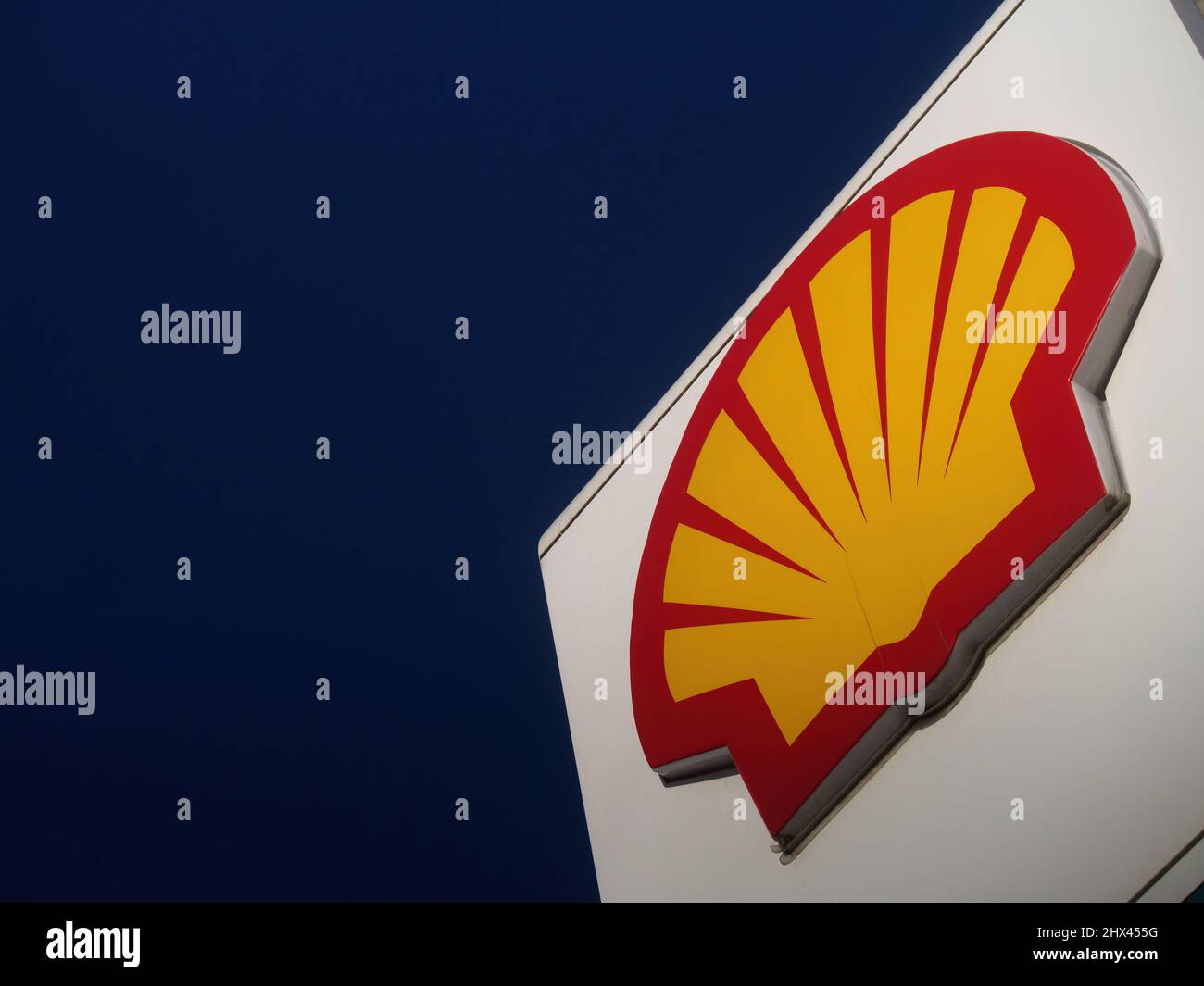 Moscow, Russia. 9th Mar, 2022. Shell logo seen outside a petrol station ...