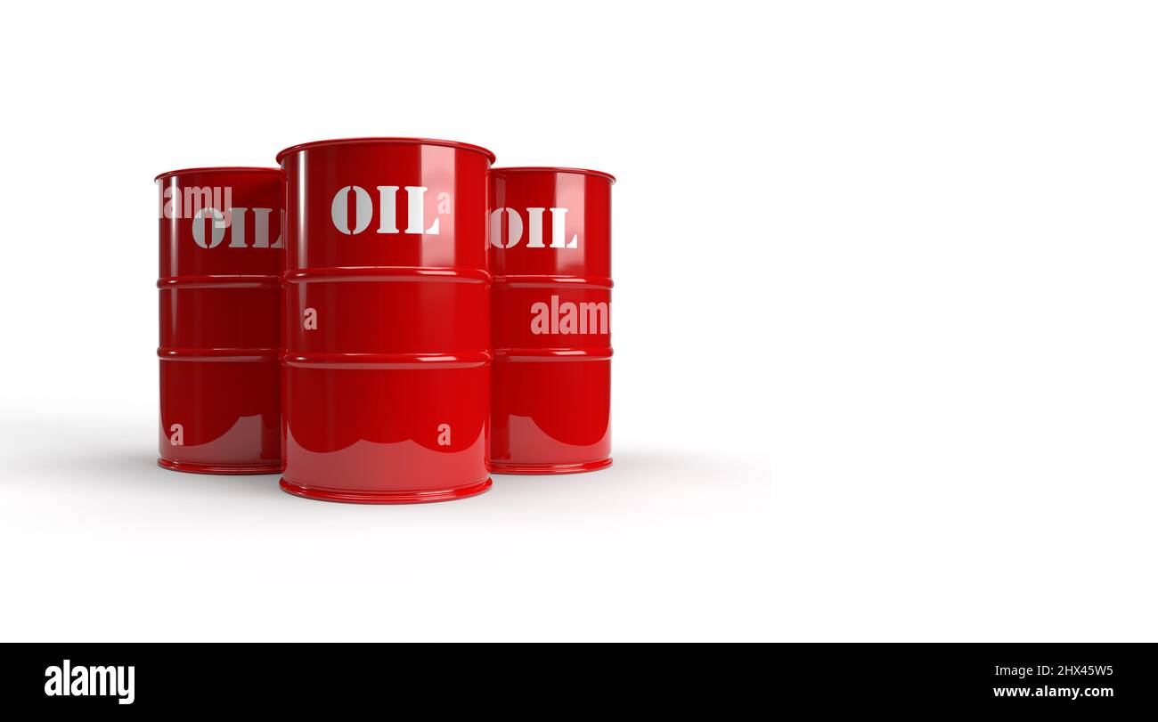 Red oil barrels 3D rendering Stock Photo - Alamy