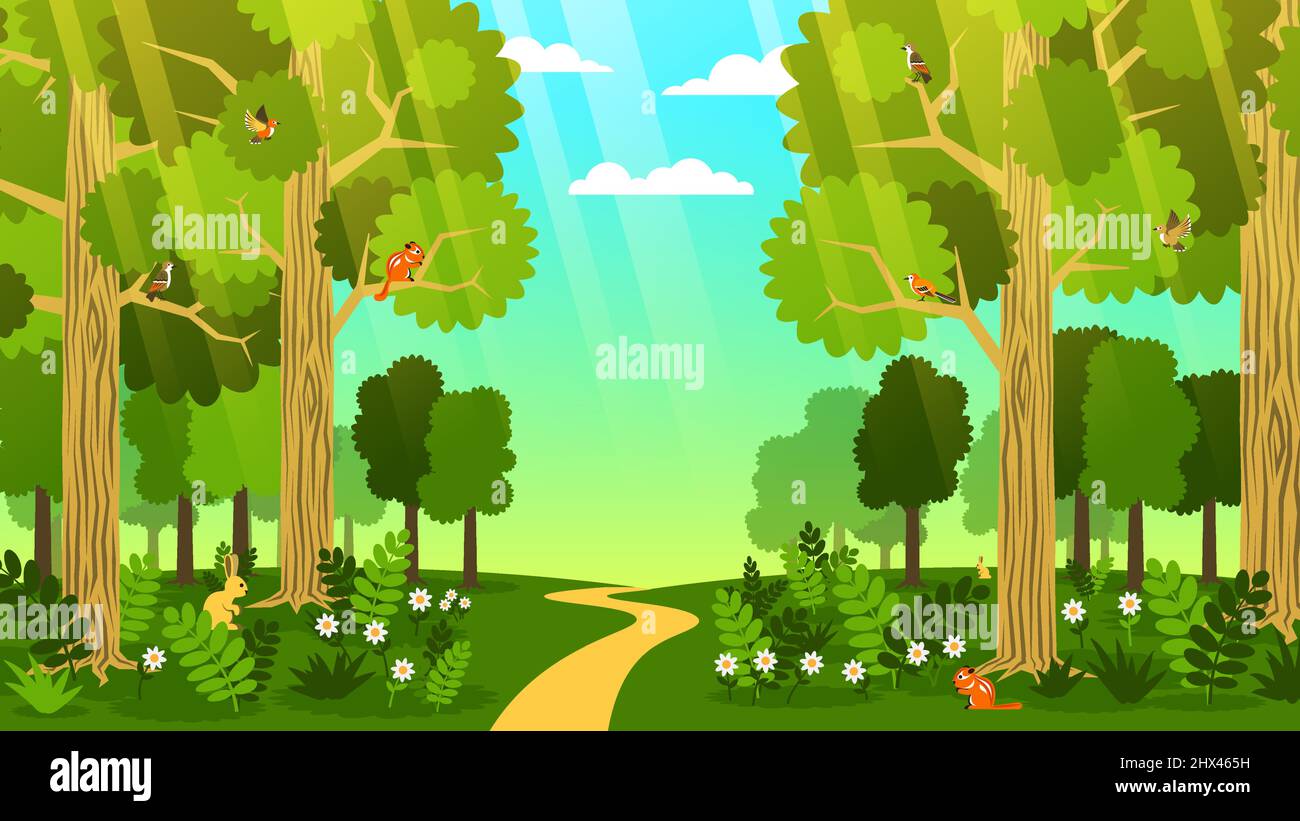 Road through the forest cartoon landscape Stock Vector Image & Art - Alamy