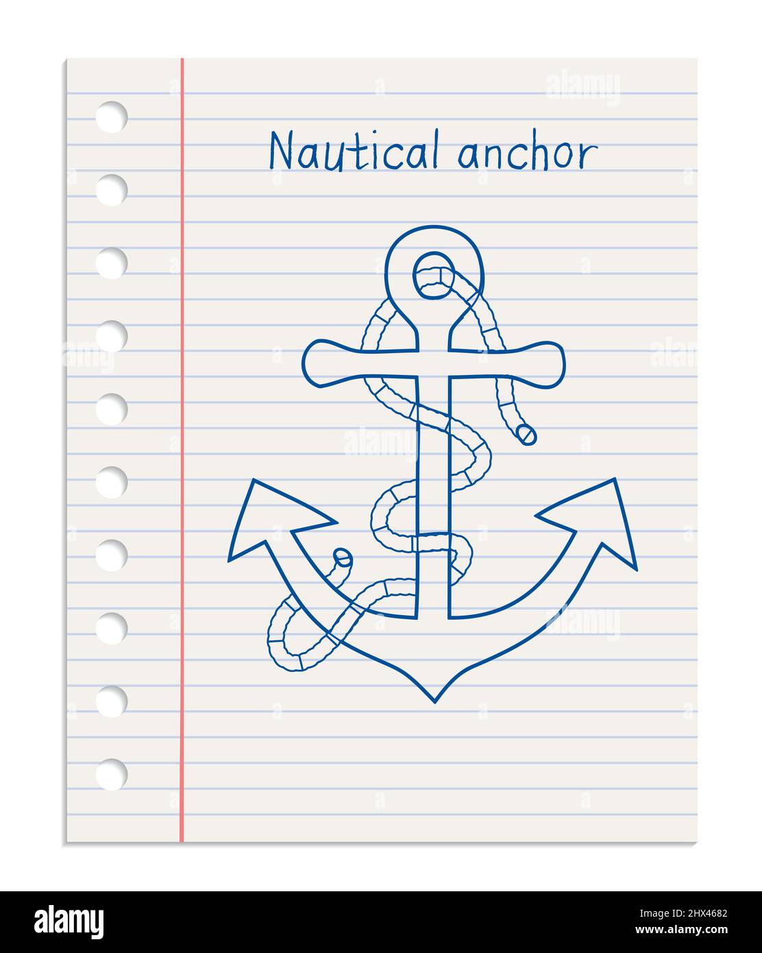 Anchor symbol icon, realistic sheet of lined paper from a notebook ...
