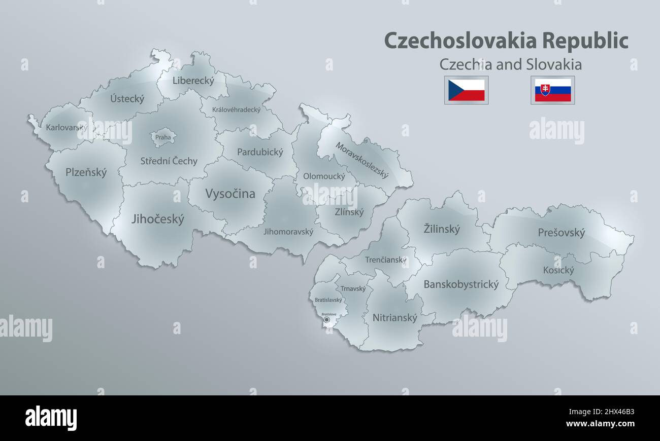 Czechia and Slovakia map, Czechoslovakia Republic, administrative ...