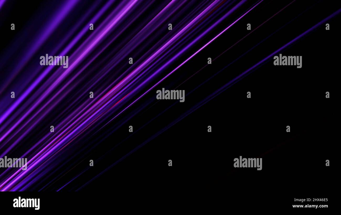 Abstract diagonal neon light rays changing color on black background ...