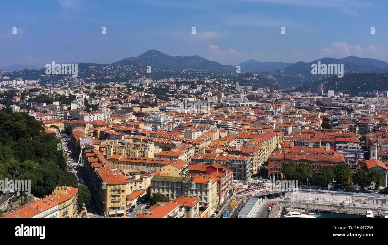 Aerial view of the old European city with beautiful historic buildings ...