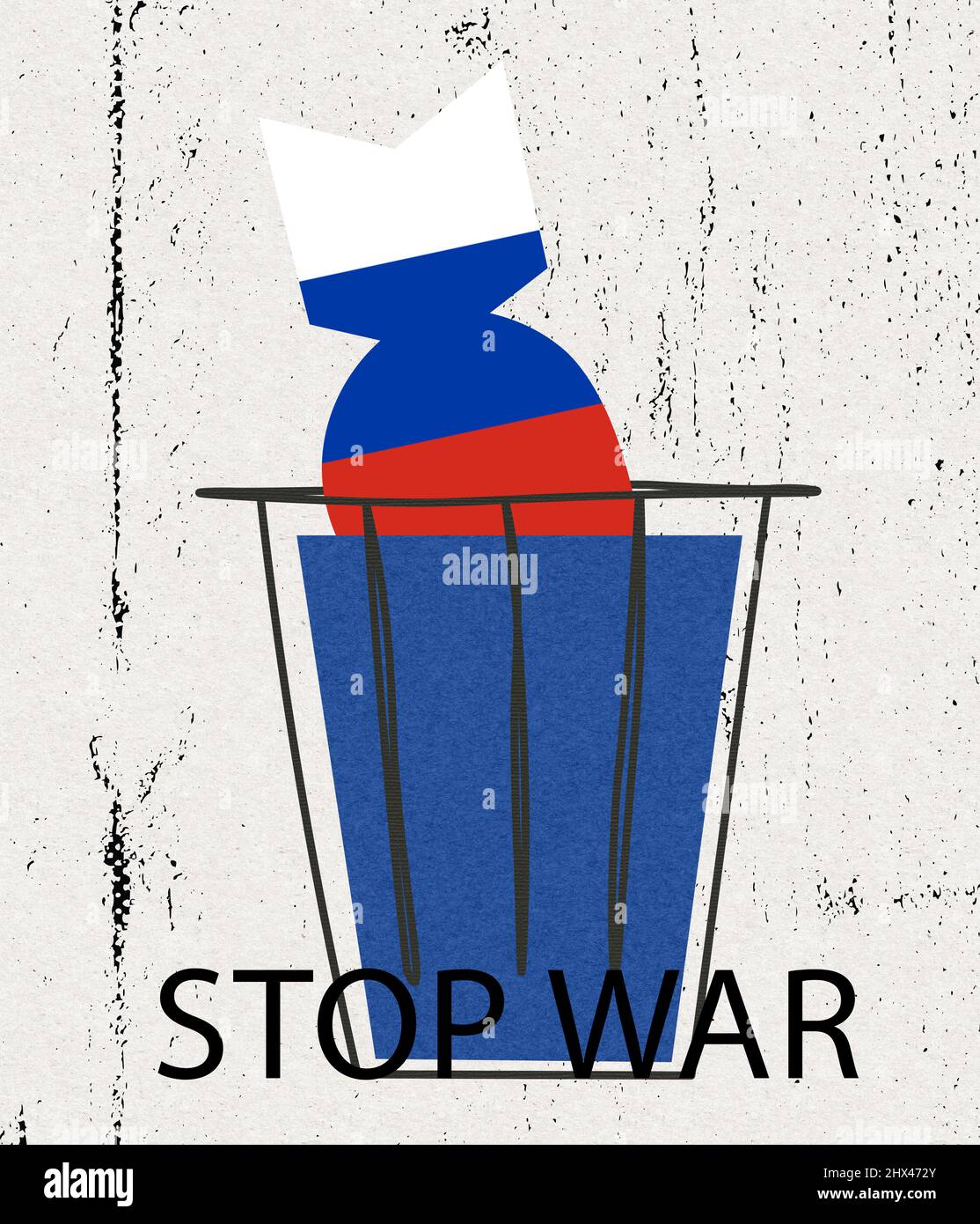 Contemporary art collage. Russian military shell falling down into ...