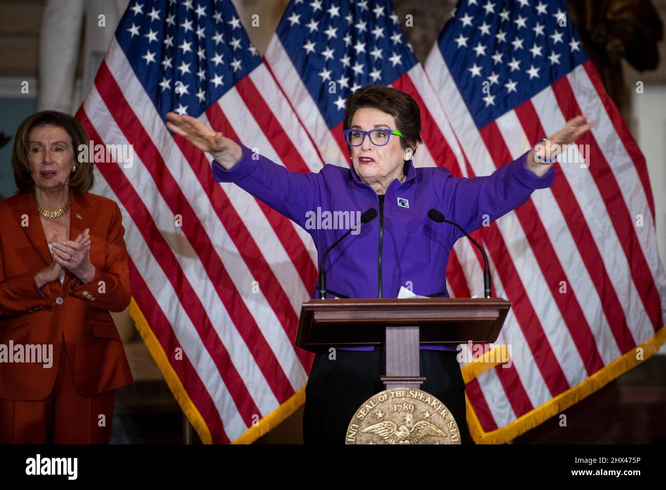 Tennis legend Billy Jean King offers remarks during an annual Women's ...
