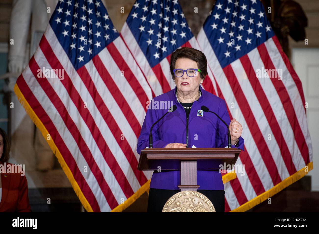 Tennis legend Billy Jean King offers remarks during an annual Women's ...