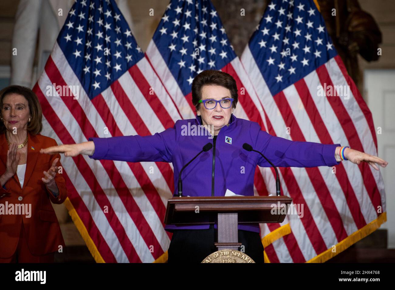 Tennis legend Billy Jean King offers remarks during an annual Women's ...