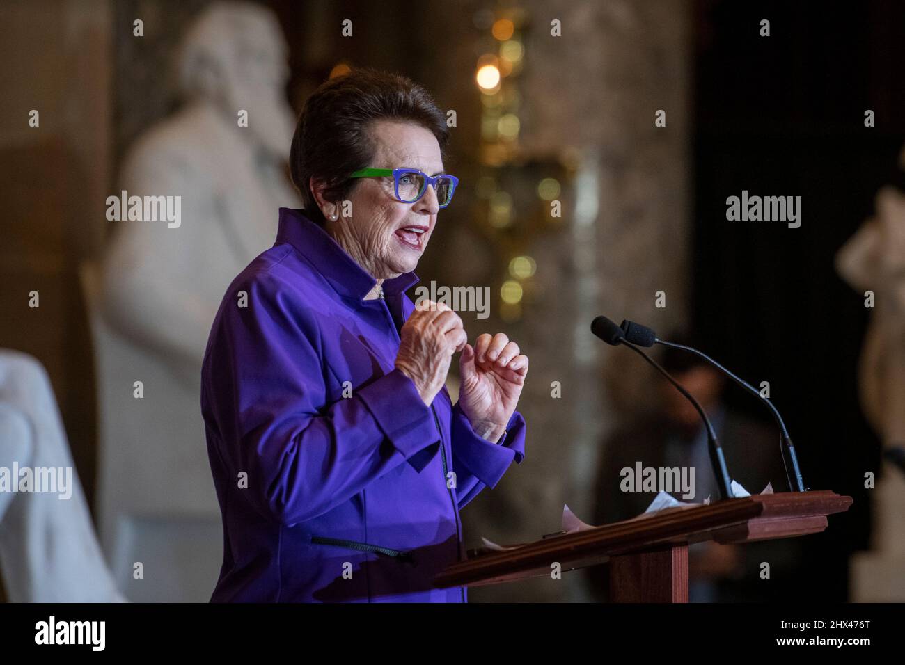 Tennis legend Billy Jean King offers remarks during an annual Women's ...