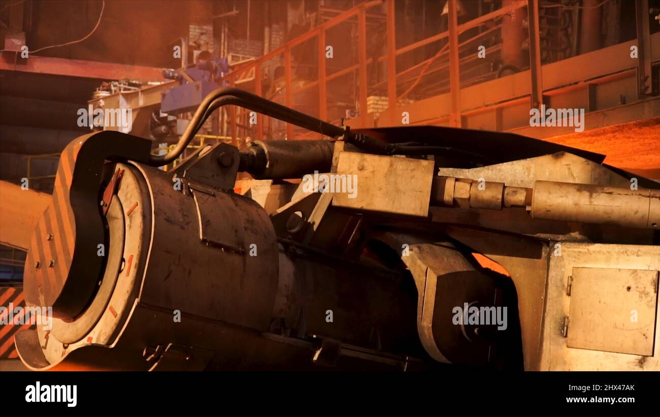 Close up for the steel furnace with temerature indicators at the ...