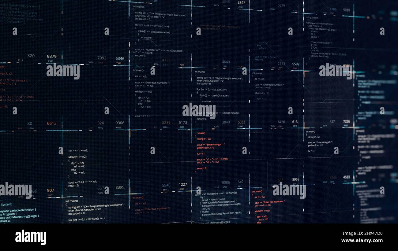 Hacker stealing data, abstract digital data on black screen background ...