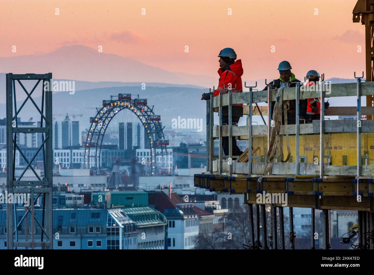 Wien, Vienna: construction site of high-rise apartment house ...
