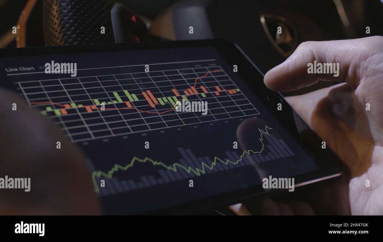 Business person analyzing financial statistics displayed on the tablet ...