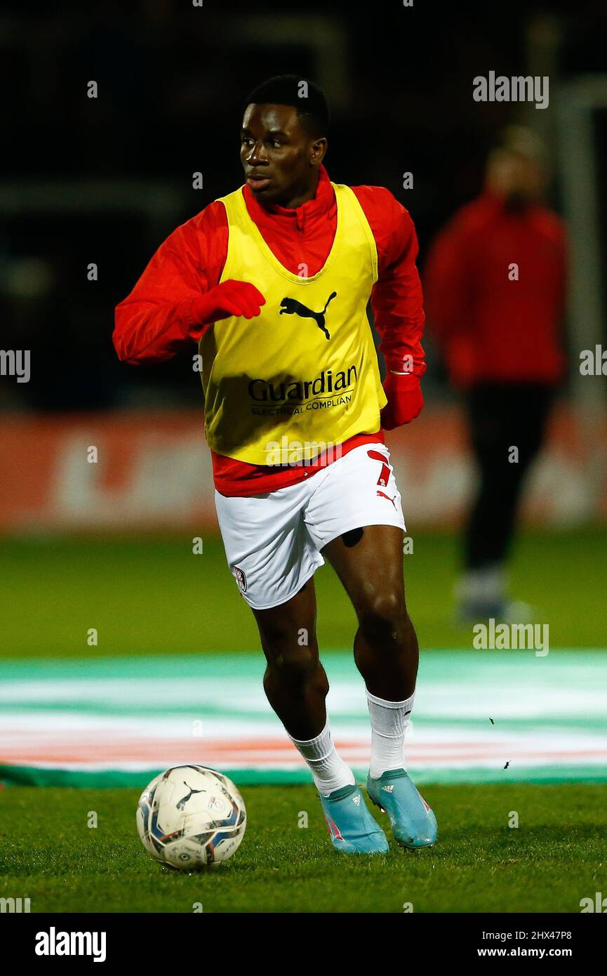 Rotherham United's Jordi Osei-Tutu warms up during the Papa John's ...
