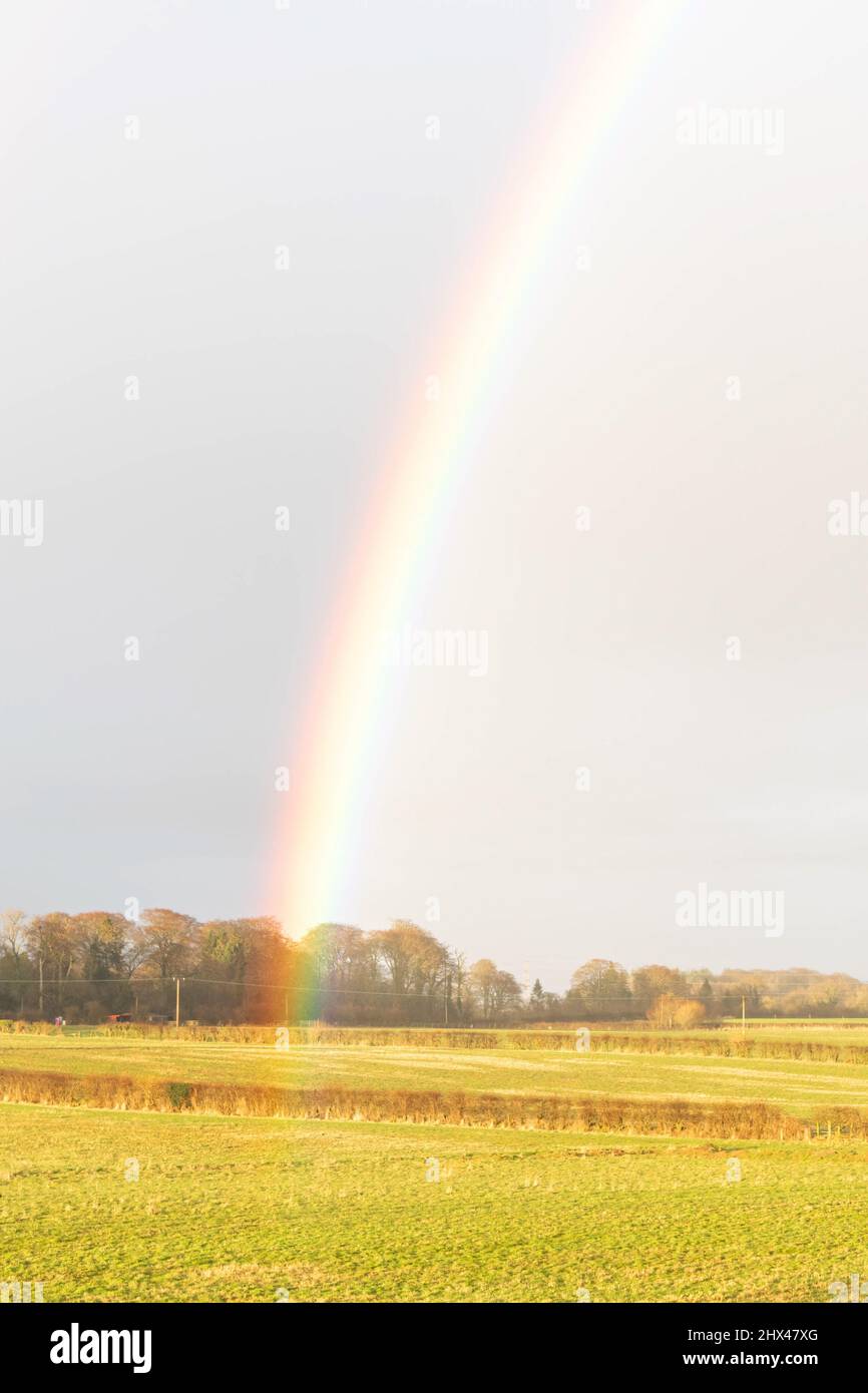 Colourful Rainbow over the Perceton Fields in Irvine Scotland Stock ...