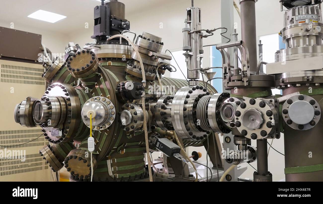 Close up of industrial automatic mechanism made from metal standing ...