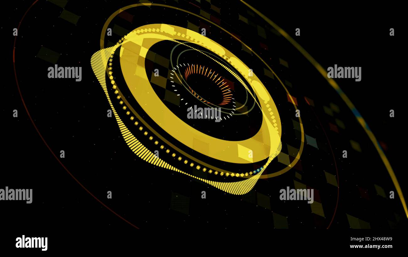 Colorful circles of moving audio equalizer on black background. Audio ...