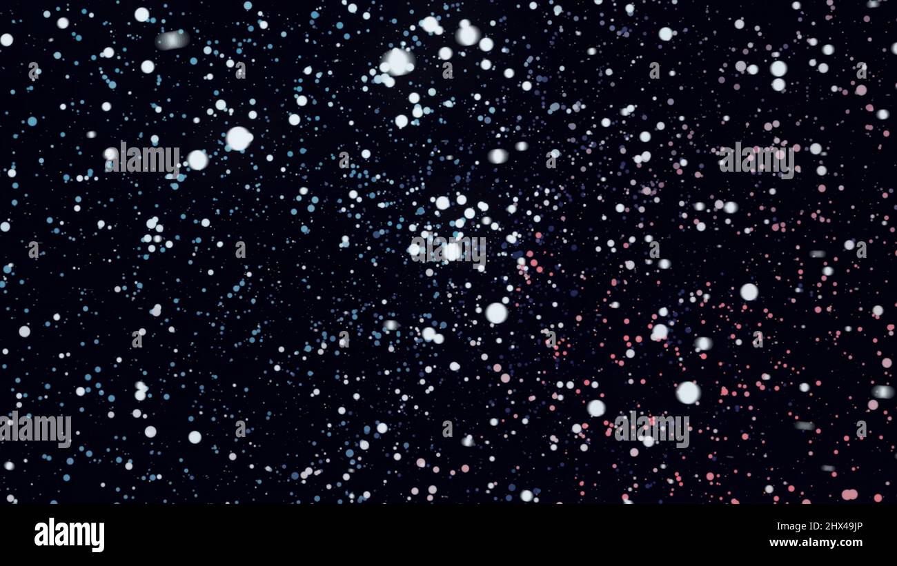 Many round colorful particles in space moving in a circle on black ...