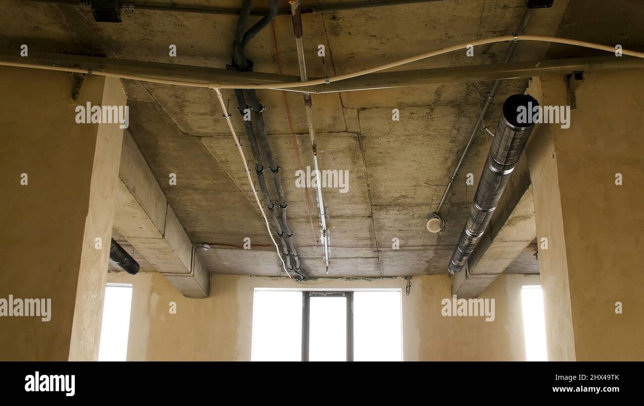 an empty industrial warehouse interior, old beer house. old windows in ...