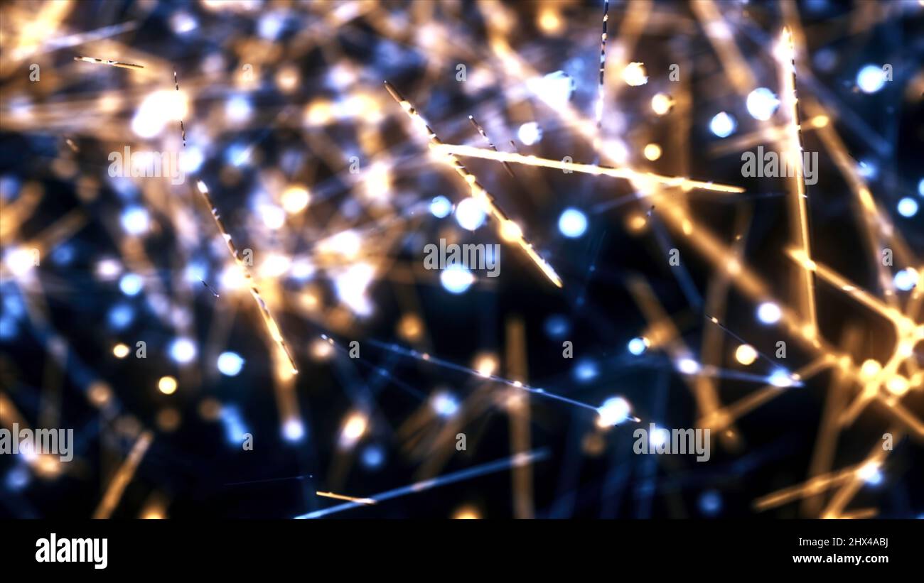 Abstract colorful neon lines with glowing defocused particles ...