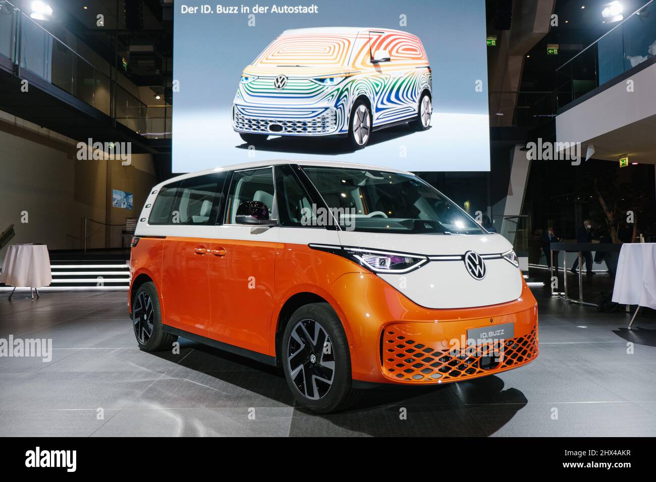Wolfsburg, Germany. 09th Mar, 2022. An electric Volkswagen ID.Buzz is ...