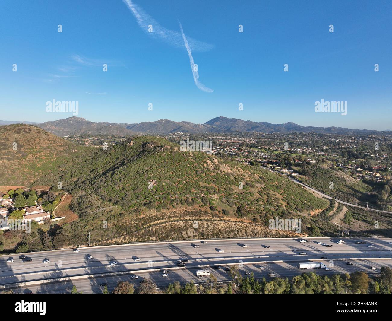Aerial view of interstate 15 highway with in vehicle. San Diego, South ...