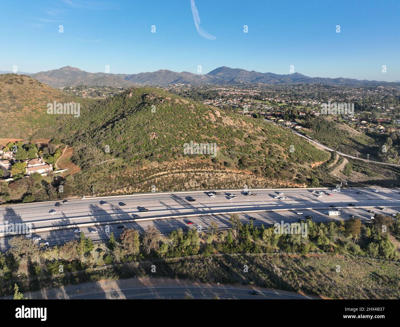 Aerial view of interstate 15 highway with in vehicle. San Diego, South ...