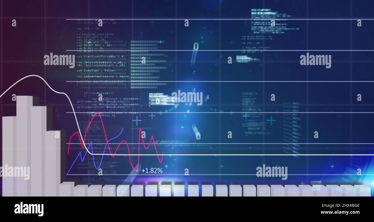 Image of data processing on blue background Stock Photo - Alamy