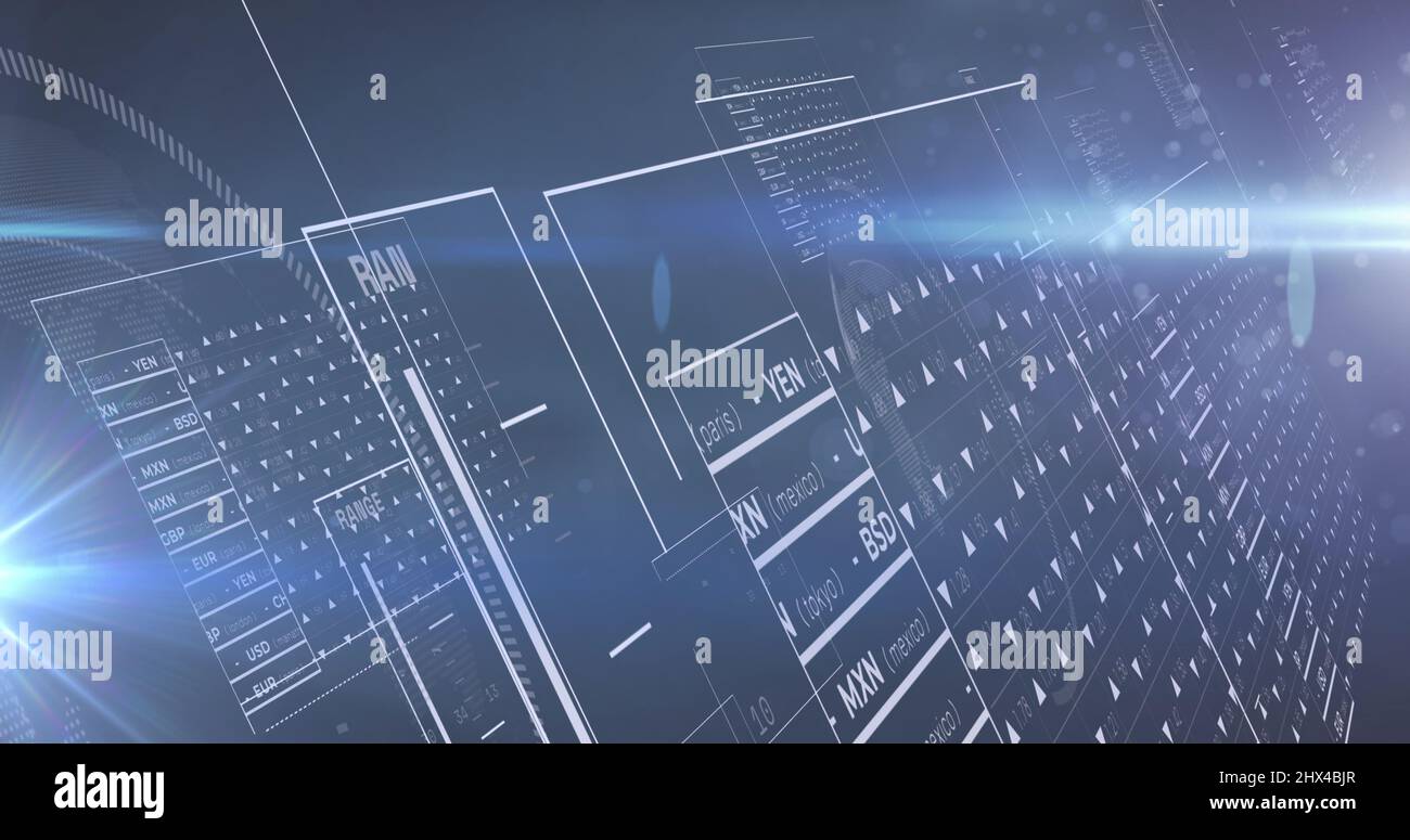 Image of data processing and light spots on black background Stock ...