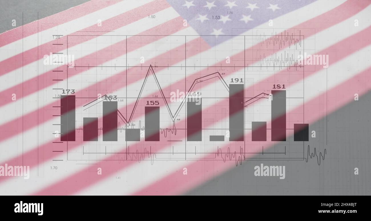Image of data processing over flag of america Stock Photo - Alamy