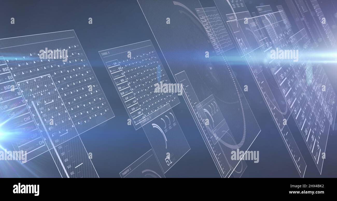 Image of data processing and light spots on black background Stock ...