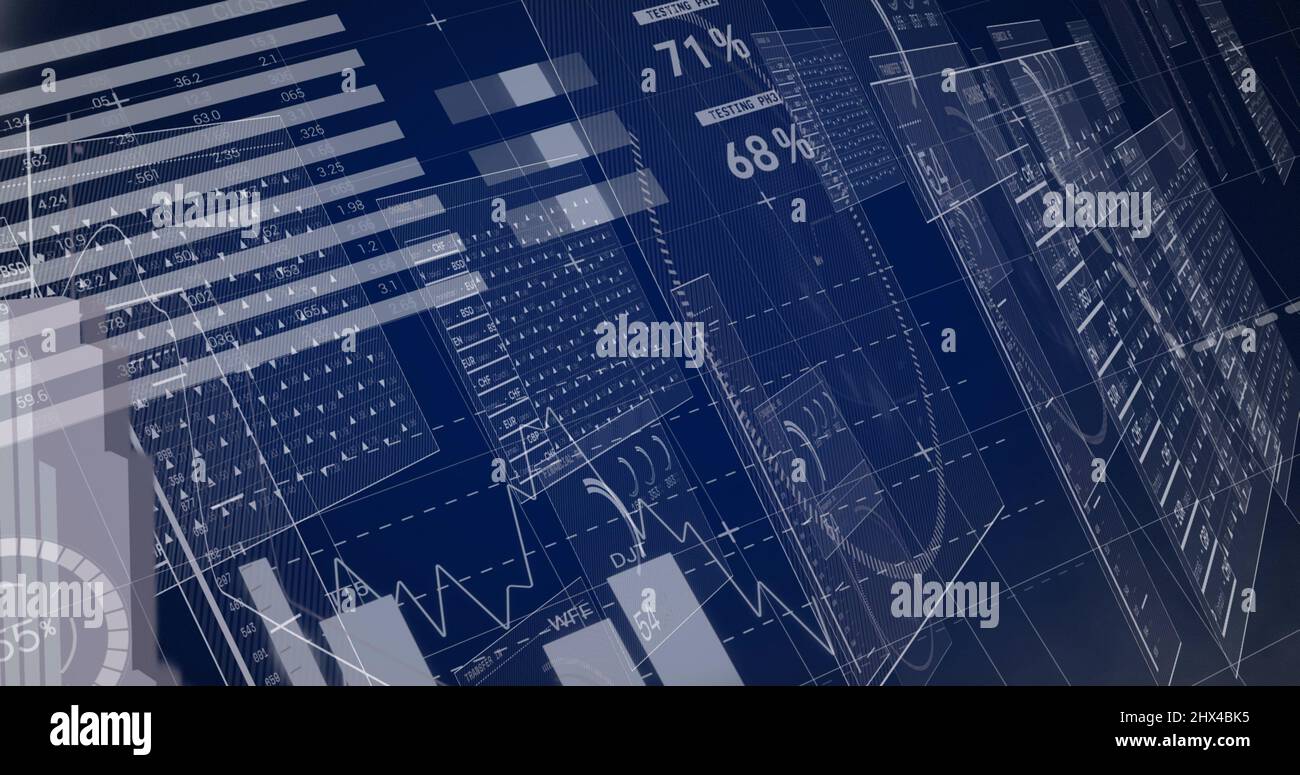 Image of data processing on blue background Stock Photo - Alamy