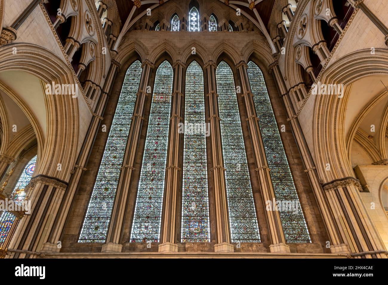York.Yorkshire.United Kingdom.February 14th 2022.View of the five sisters window in the north ...