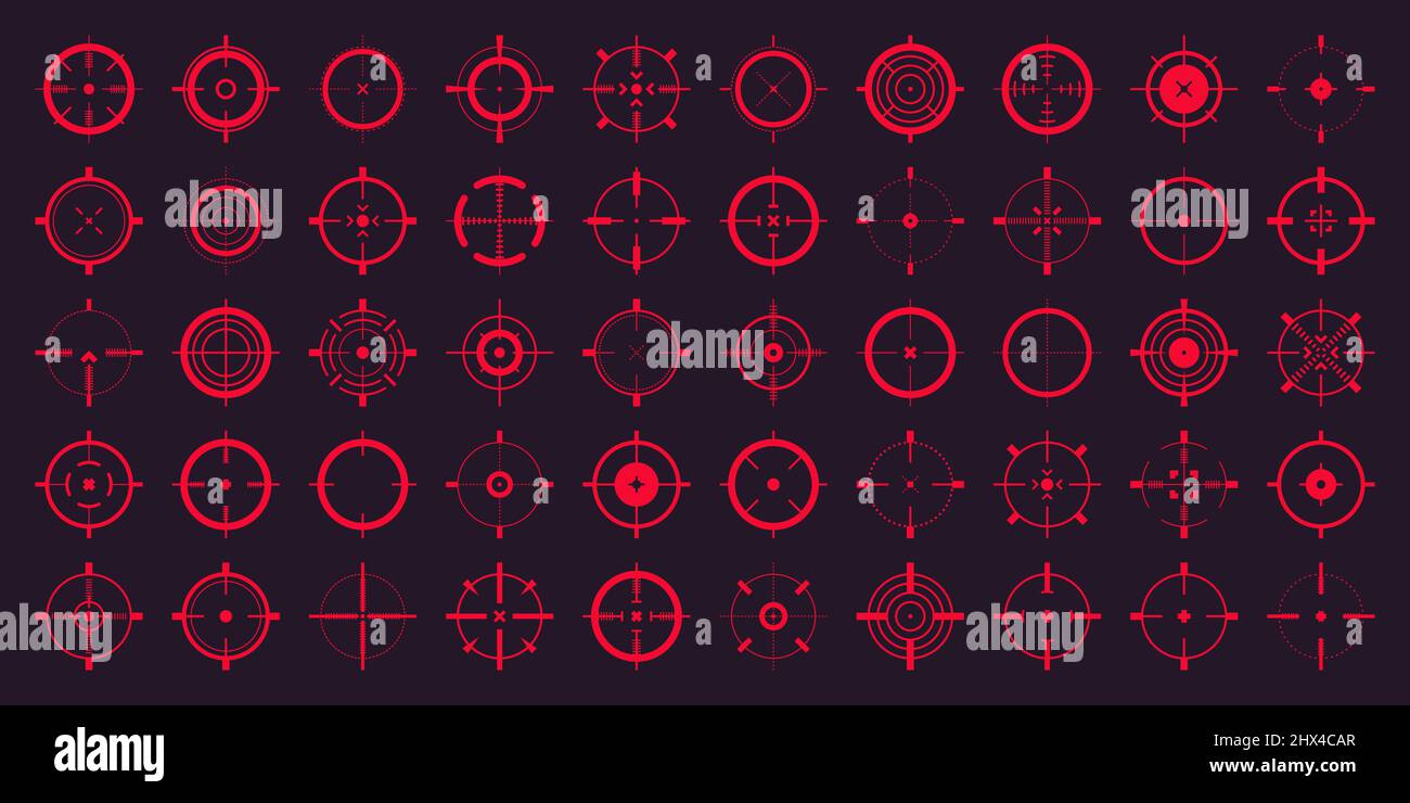 Crosshair, gun sight vector icons. Bullseye, red target or aim symbol ...