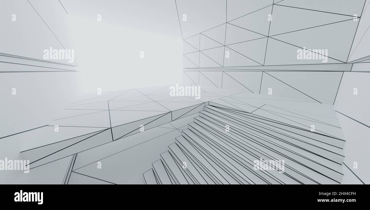 wire mesh draft mock-up abstract architecture plan building house 3d ...