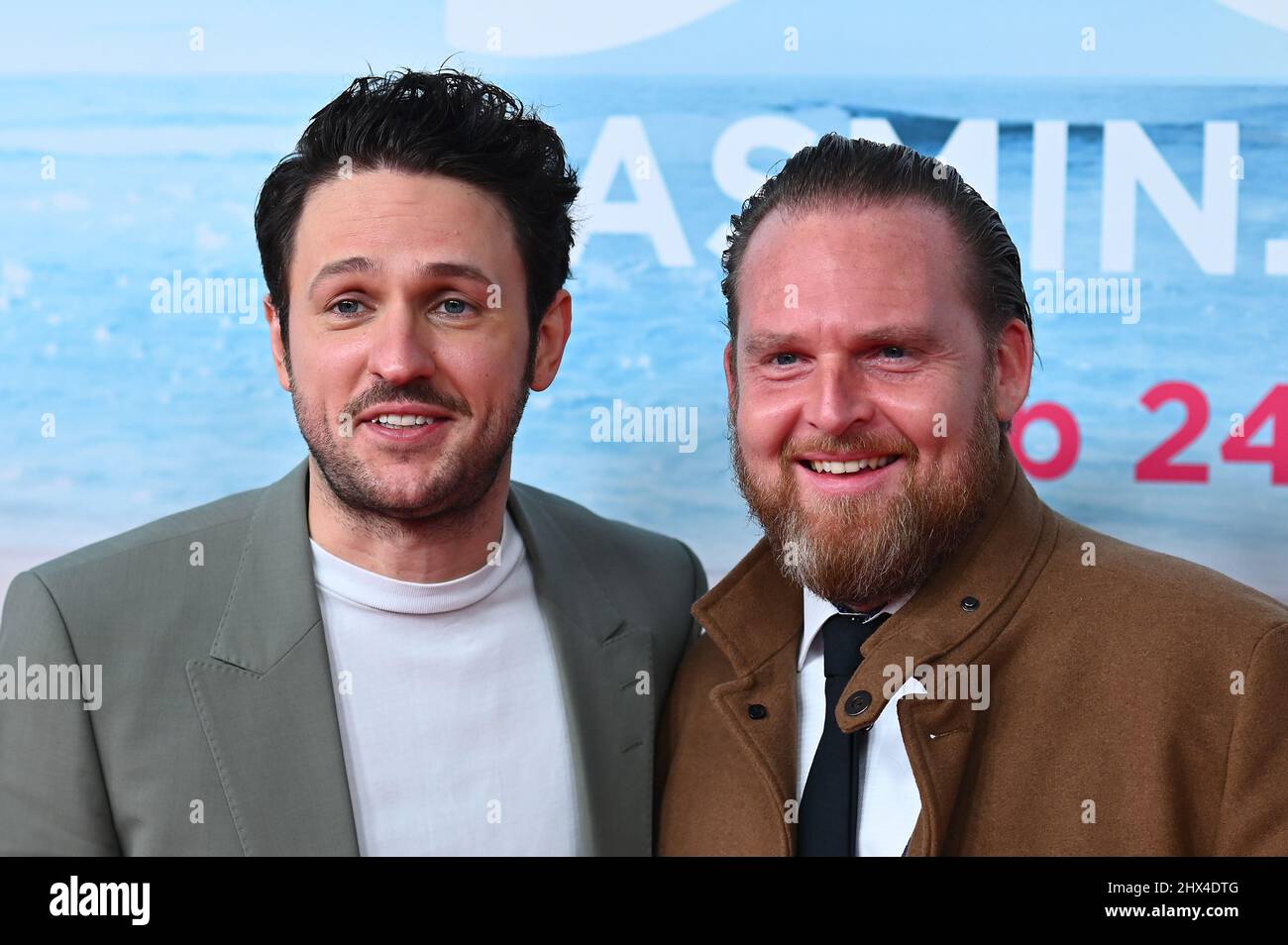 Munich, Germany. 09th Mar, 2022. Actors Dimitrij Schaad (l) and Axel ...